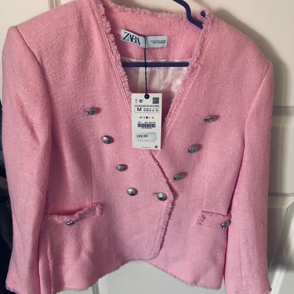 Zara | Jackets & Coats | Zara Pink Tweed Jacket With Buttons | Poshmark